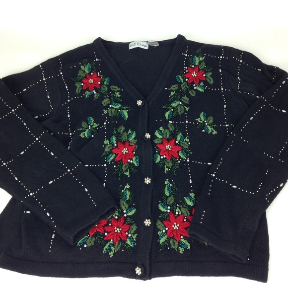 Vintage | Sweaters | Vintage Christmas Sweater Beaded Embroidered L | Poshmark